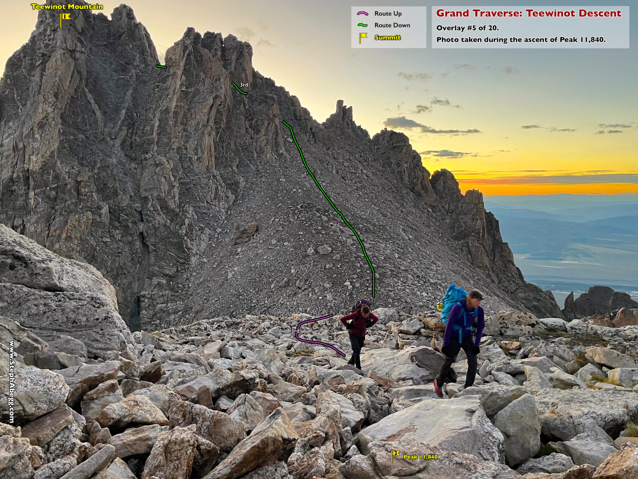 Grand Traverse (12 summits, up to 5.7/8, ~18 miles): Teewinot, Peak 11,840, East Prong, Owen ...